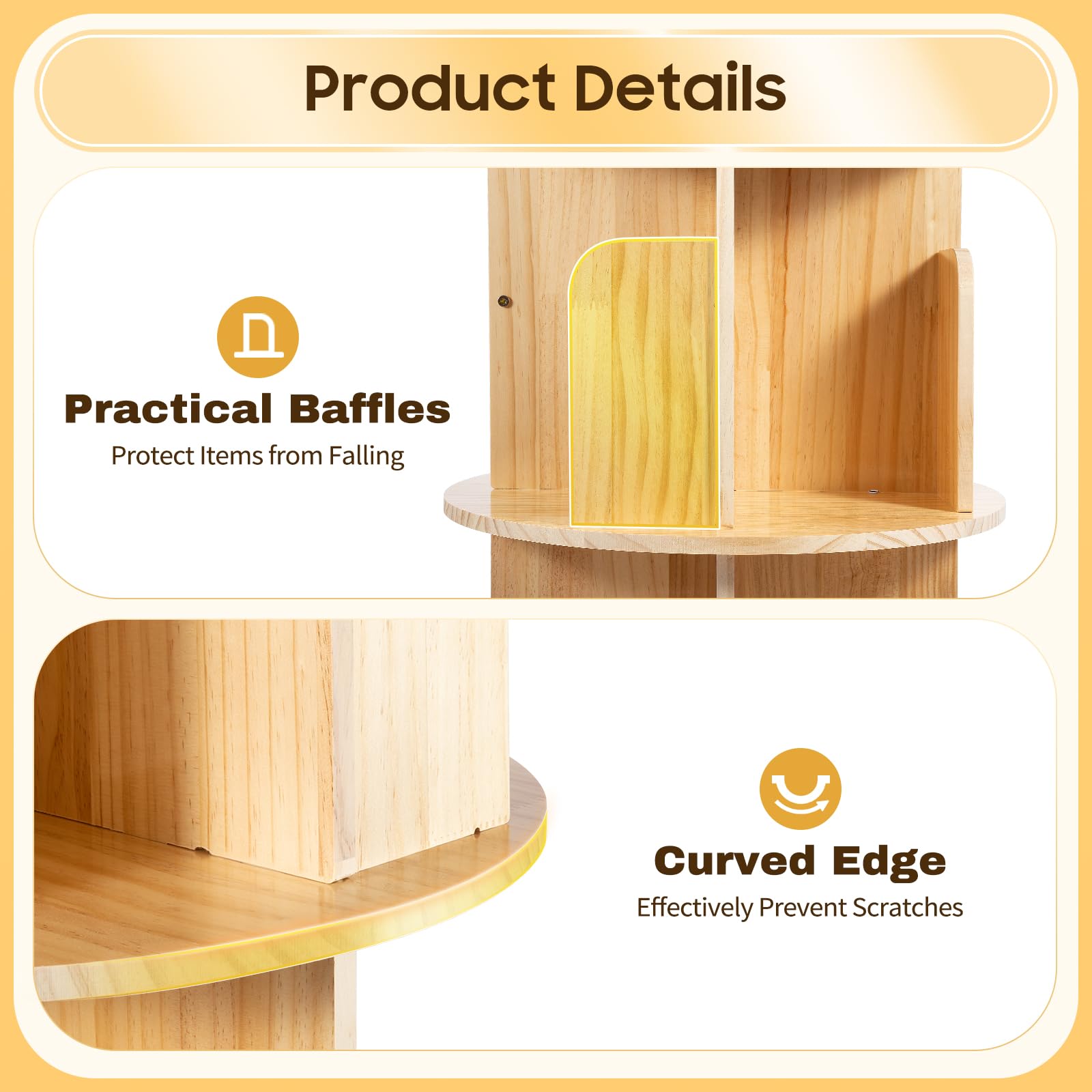 PIAOCAIYIN 6 Tier Cylindrical Rotating Bookshelf, 360° Display Stackable Shelves, Floor Standing Bookcase, Rotating Bookshelf Tower, w/Support Legs, Wood Kids Bookshelf, Revolving Bookcase