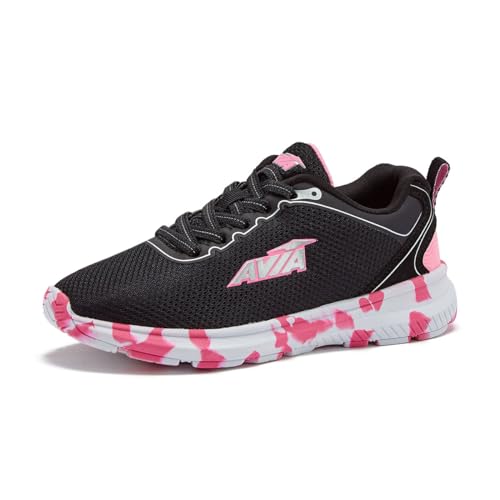 Avia Avi Factor Slip On Girls' Sneakers - Lightweight Tennis, Athletic, Running Shoes for Girls - Toddler, Little Kid, and Big Kid Sizes - Black/Pink/Grey, 2 Little Kid
