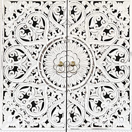 PHI VILLA White Accent Cabinet Storage Cabinet with Doors Buffet Cabinet Pantry Cabinet Sideboard for Dining Room Hollow Carved