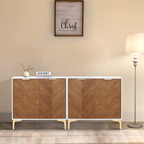 Anmytek Modern 2 Door Accent Storage Cabinet, Natural Wood Sideboard Furniture with Adjustable Shelf for Living Room Bedroom, H0036