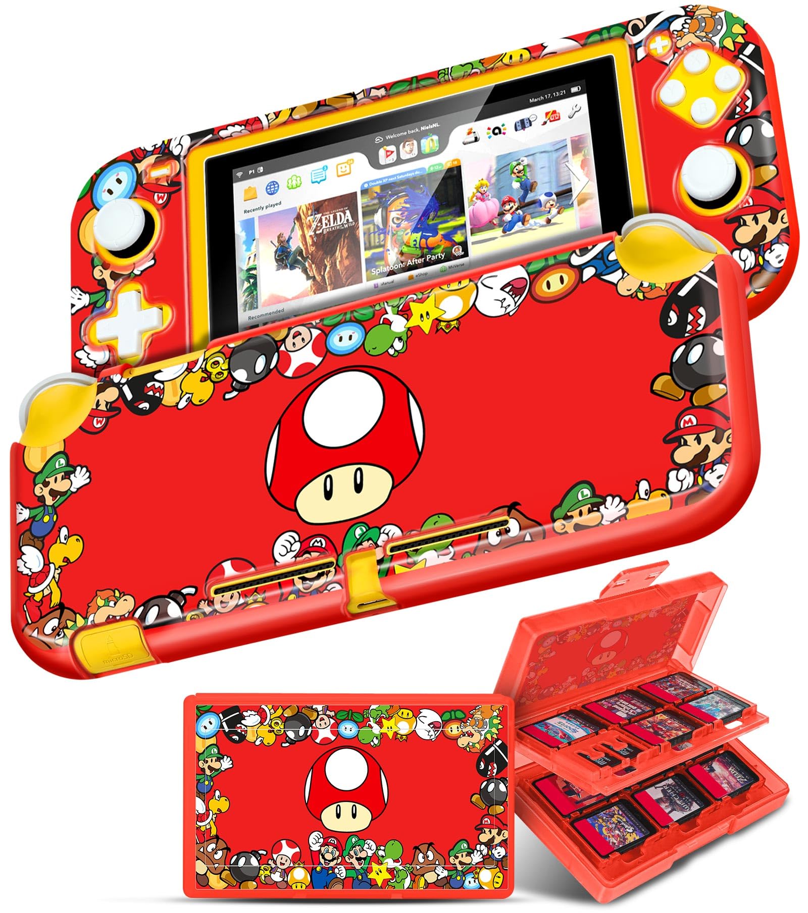 Xinocy (2in1 for Nintendo Switch Lite Case +24 Switch Game Holder Cute Cartoon Slim Protective Cases Hard Shell for Kids Boys Teens Girls Girly Design Funny Aesthetic Covers for Switch Lite 2019,Red