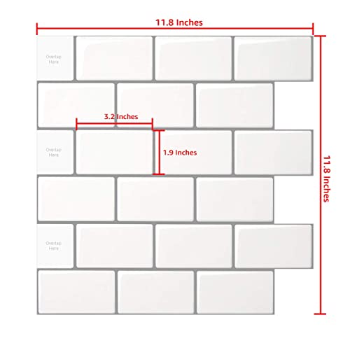 LONGKING 10-Sheet Peel and Stick Tile for Kitchen Backsplash, 12x12 inches Off White Subway Tile with Grey Grout