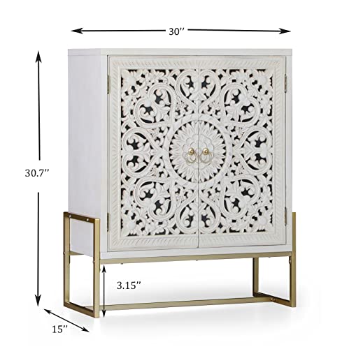 PHI VILLA White Accent Cabinet Storage Cabinet with Doors Buffet Cabinet Pantry Cabinet Sideboard for Dining Room Hollow Carved