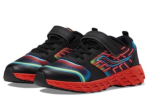 Saucony Wind Alternative Closure Sneaker, NEON/Black/RED, 2 US Unisex Big Kid