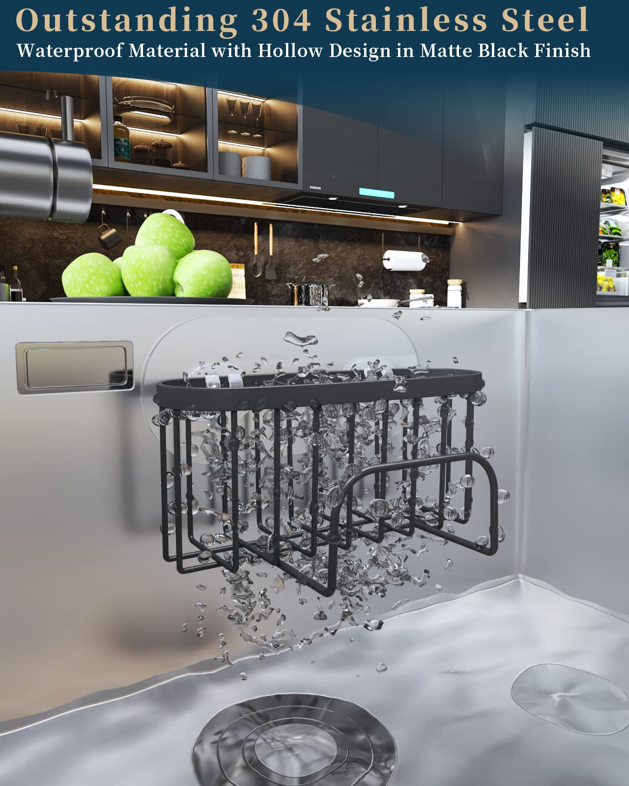 Consumest Sponge Holder with U Shape, SUS304 Stainless Steel Sponge Holder for Kitchen Sink with Adhesive 2 Hanging Way, No Drilling Sink Sponge Holder for Sponge, Brush, Sink Stopper and Steel Wool