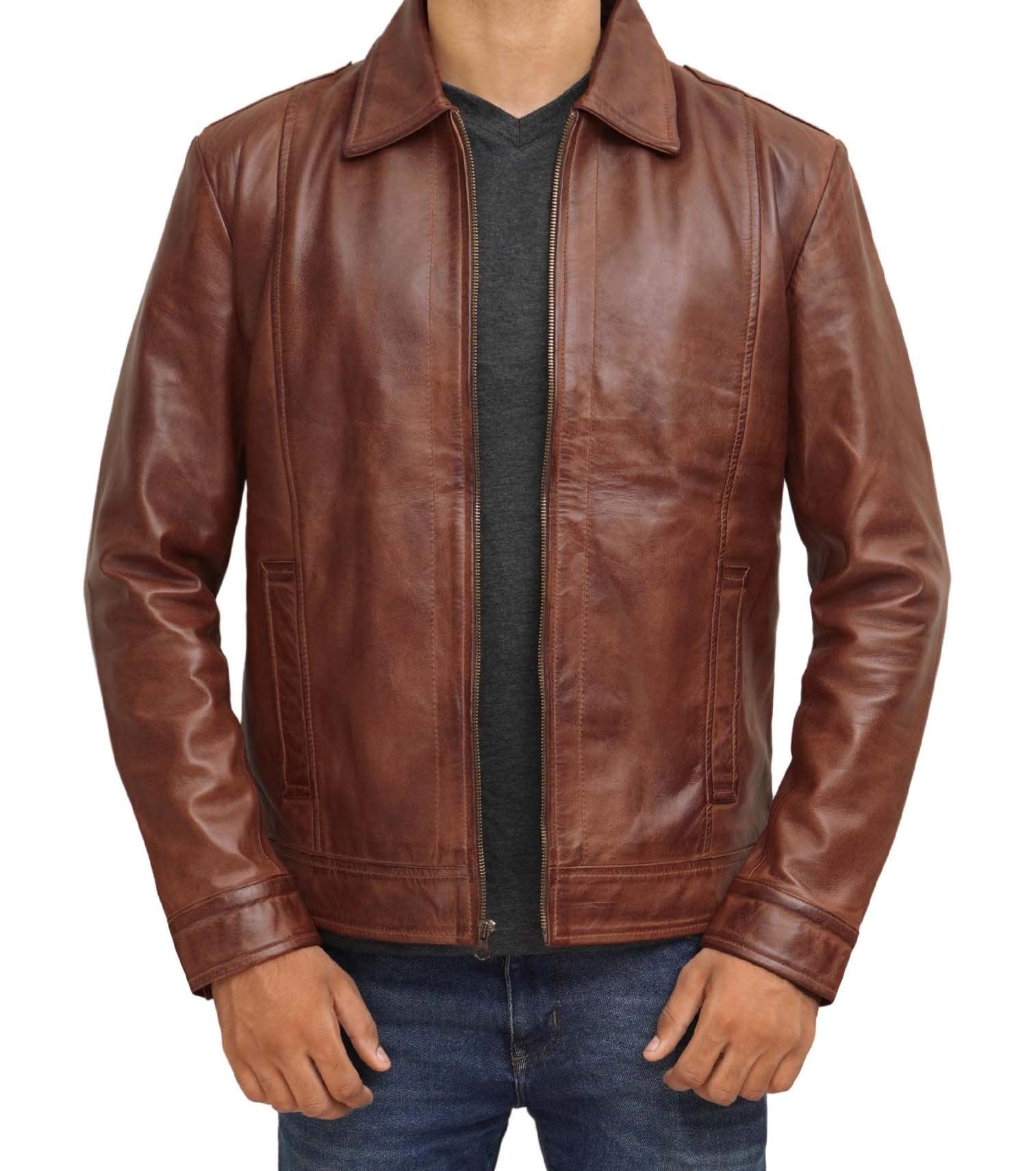 Blingsoul Vintage Style Brown Leather Jacket Men | [1100373] Wick, M
