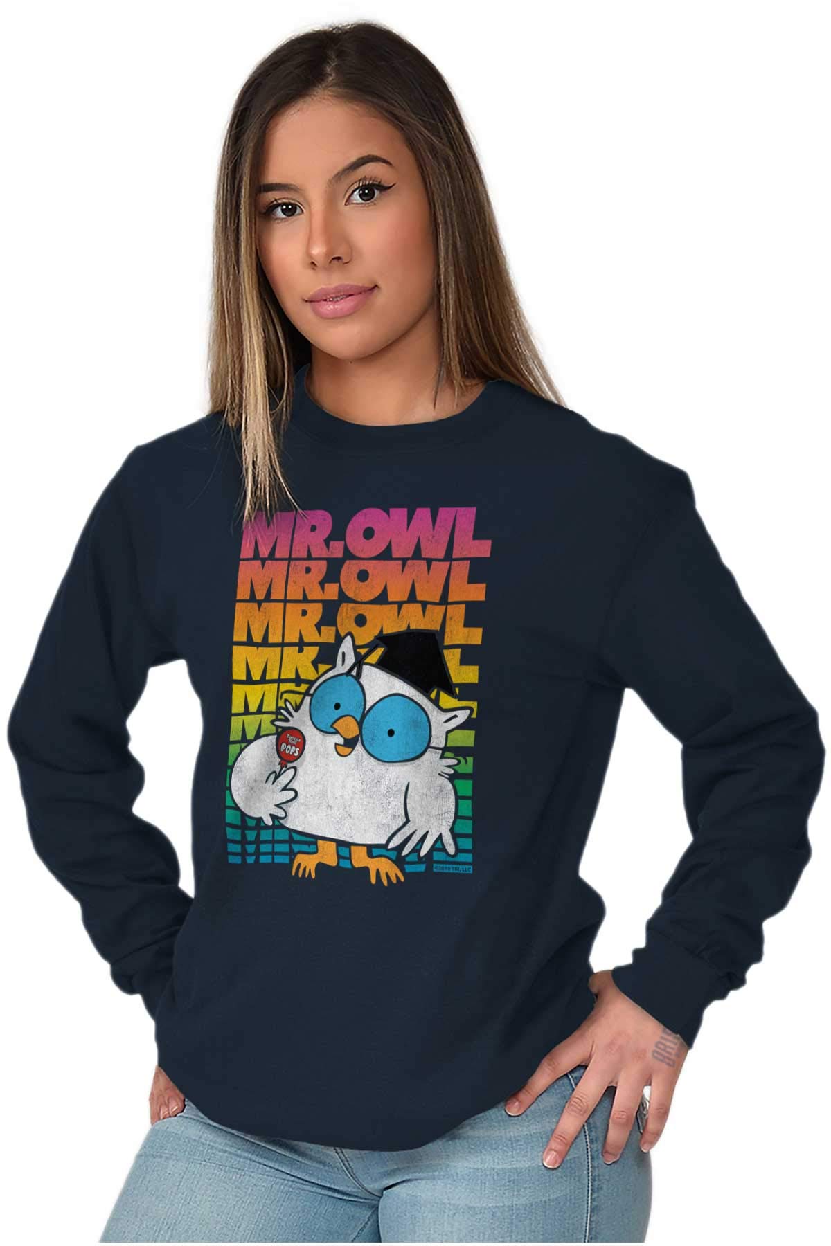 Mr Owl Vintage Retro Tootsie Pops Long Sleeve Tshirt Men Women Navy