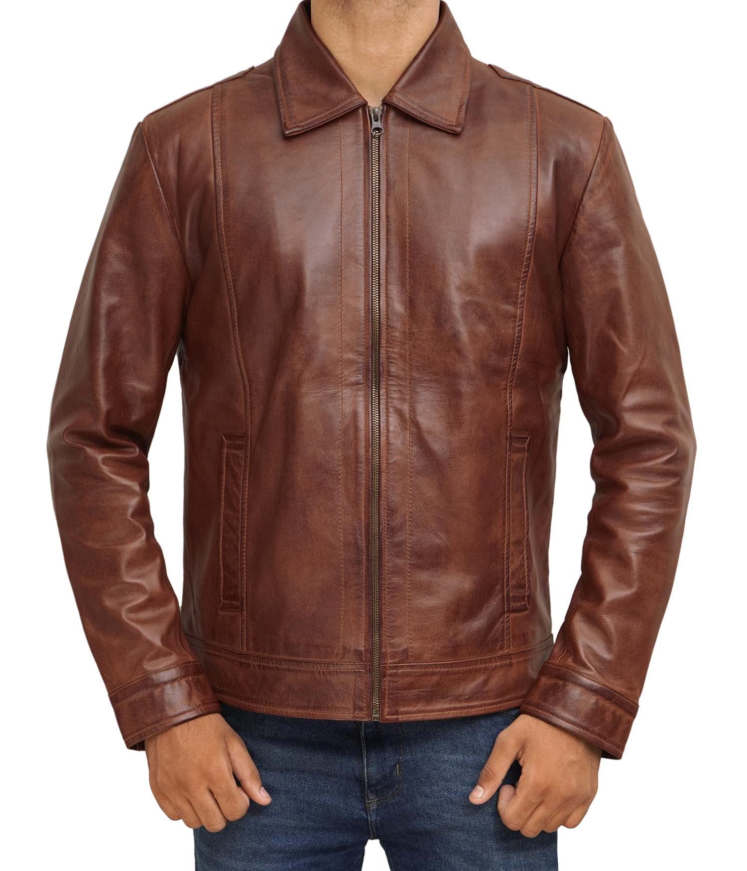 Blingsoul Vintage Style Brown Leather Jacket Men | [1100373] Wick, M