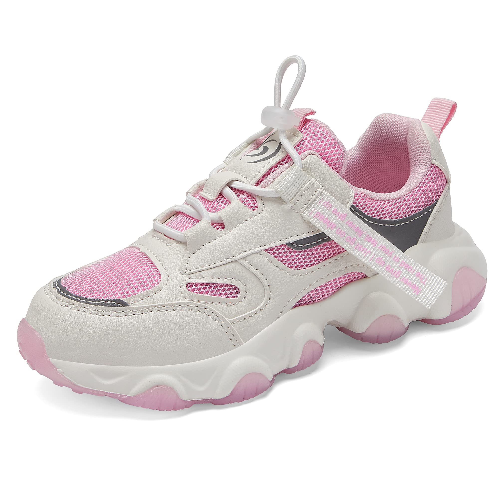 Hetios Kids Fashion Sneakers Hook and Loop School Uniform Sneaker Outdoor Lightweight Breathable Athletic Running Walking Shoes for Girls Boys Pink Little Kid US Size 2