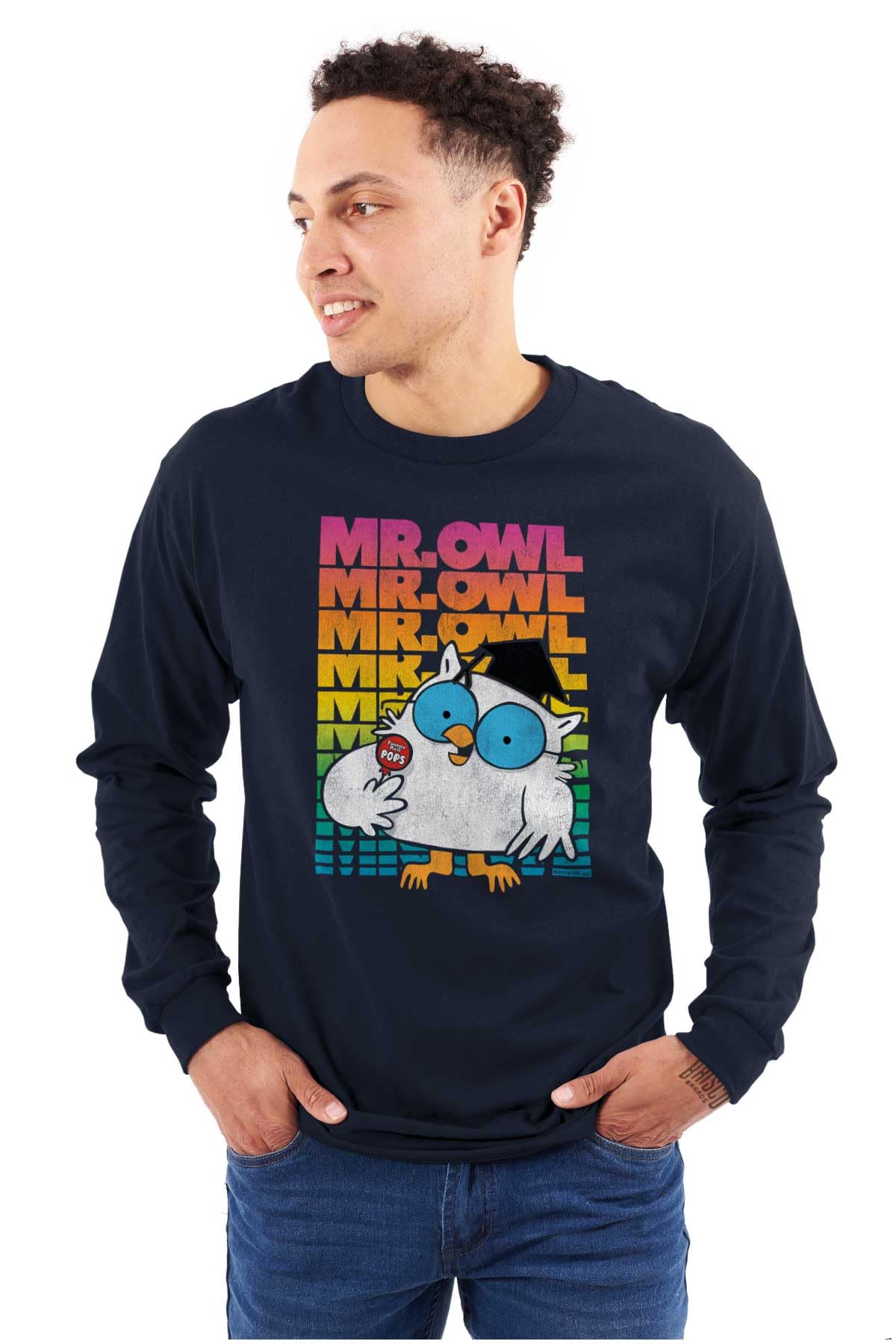 Mr Owl Vintage Retro Tootsie Pops Long Sleeve Tshirt Men Women Navy