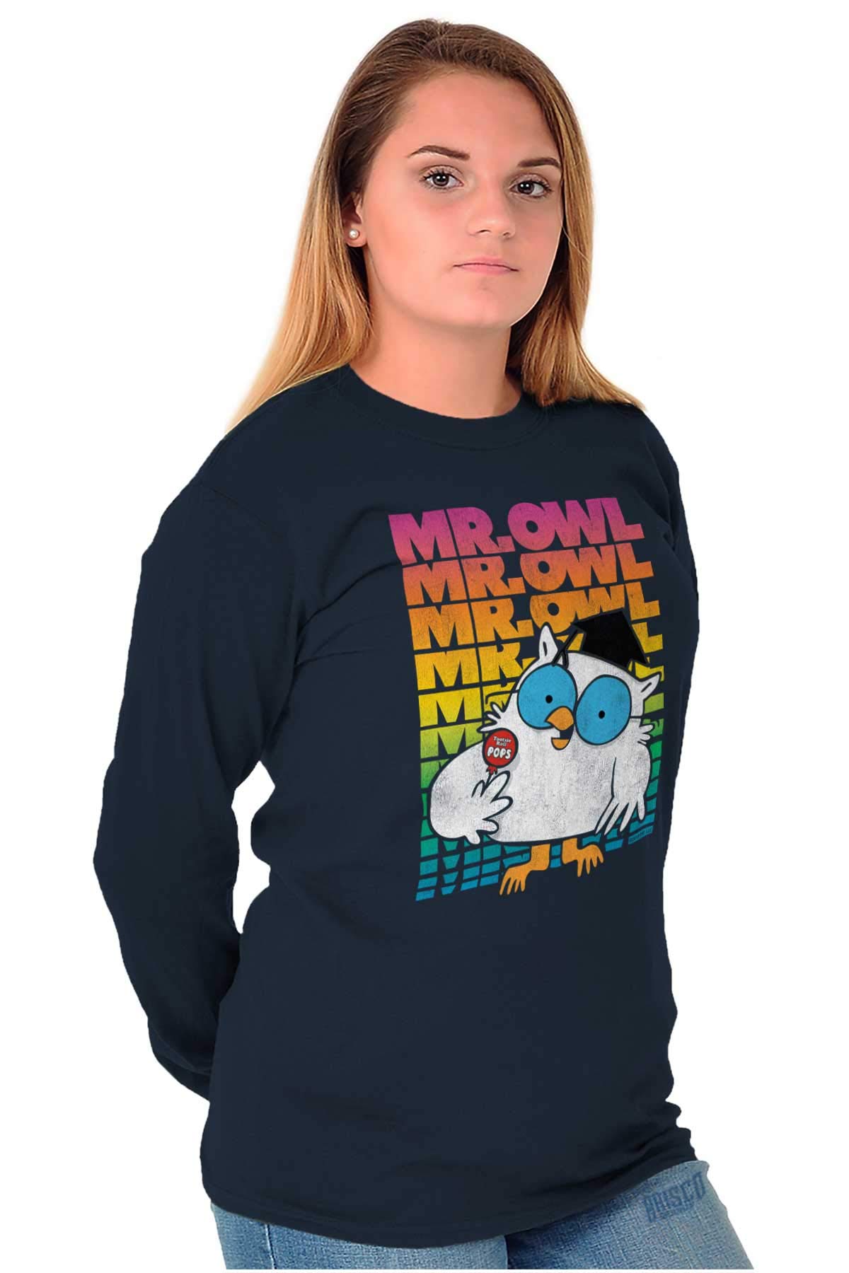 Mr Owl Vintage Retro Tootsie Pops Long Sleeve Tshirt Men Women Navy
