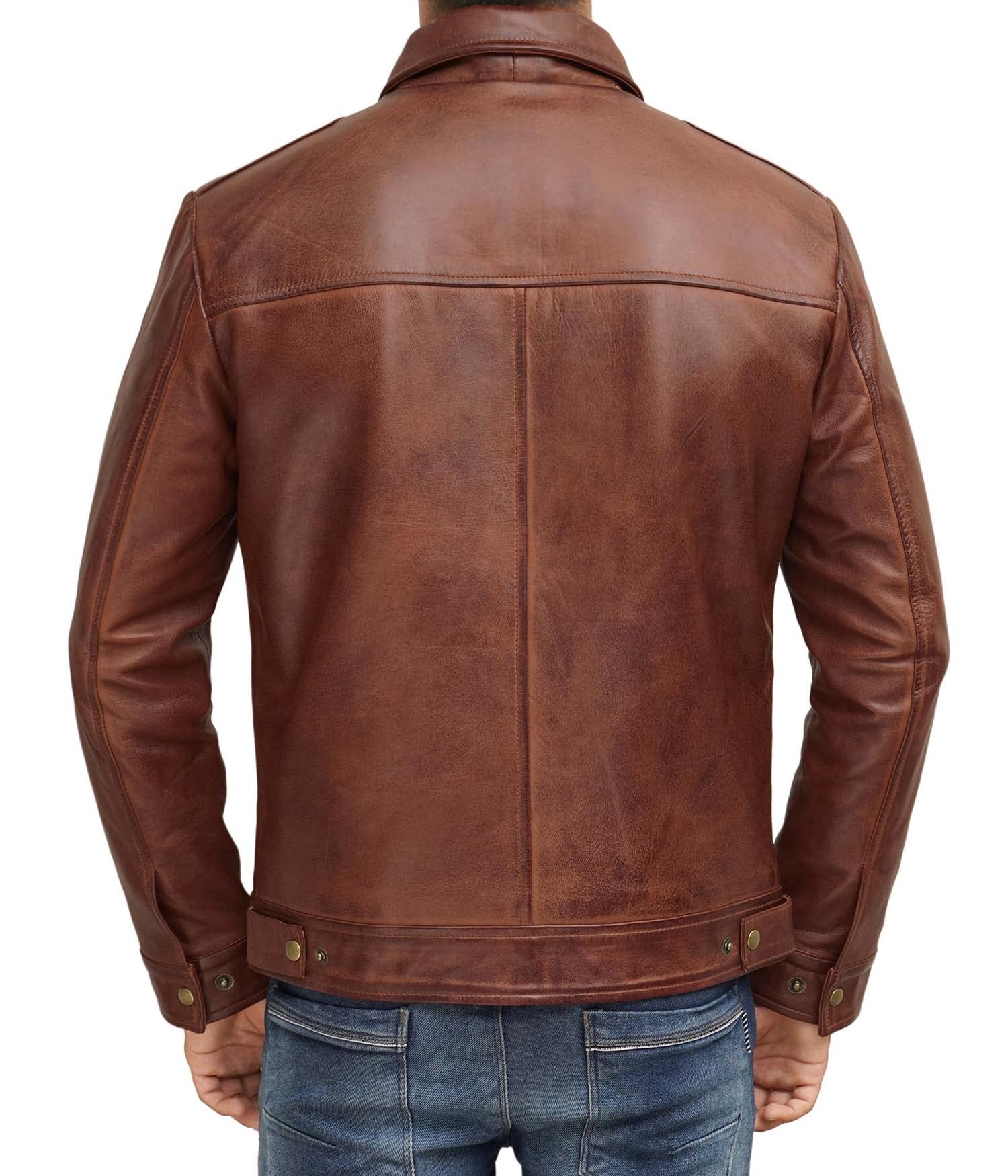 Blingsoul Vintage Style Brown Leather Jacket Men | [1100373] Wick, M
