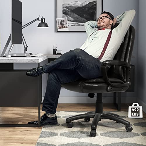 LEMBERI Office Desk Chair, Ergonomic Managerial Executive Chair, Big and Tall High Back Computer Chair, Adjustable Height PU Leather Chairs with Cushions Armrest for Long Time Seating (Black)