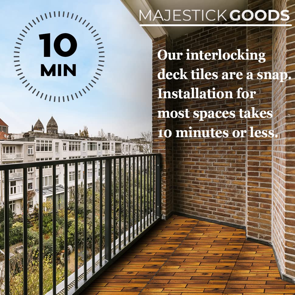 Interlocking Deck Tiles 8 Pack - Snap Together Wood Flooring | 12 x 12 Acacia Hardwood Outdoor Flooring for Patio | Click Floor Decking Tile Outdoors Balcony Flooring, Wooden Parquet Flooring (8)