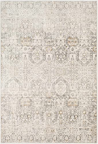 Bluffs Moroccan Farmhouse Living Room Bedroom Dining Room Square Area Rug - Bohemian Style - Boho Vintage Distressed Carpet - Beige, Gray, Brown, Cream - 6'7" Square