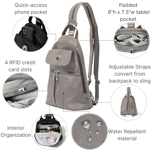 Baggallini Naples Convertible Small Daypack Sling Crossbody, Sterling Shimmer