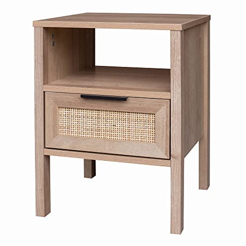 Decor Therapy Piper 20" Side Rattan Storage Drawer Accent Table, Blondewood