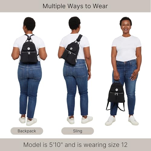 Baggallini Naples Convertible Small Daypack Sling Crossbody, Sterling Shimmer