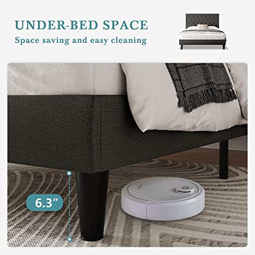 HOOMIC Queen Bed Frame with Adjustable Diamond Tufted Headboard / Fabric Upholstered Platform Bed Frame / Mattress Foundation / Wooden Slats / No Box Spring Needed / Easy Assembly, Dark Grey