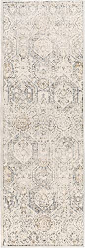 Bluffs Moroccan Farmhouse Living Room Bedroom Dining Room Square Area Rug - Bohemian Style - Boho Vintage Distressed Carpet - Beige, Gray, Brown, Cream - 6'7" Square