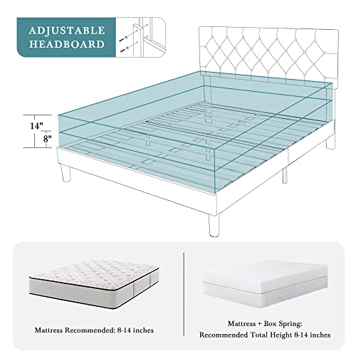 HOOMIC Queen Bed Frame with Adjustable Diamond Tufted Headboard / Fabric Upholstered Platform Bed Frame / Mattress Foundation / Wooden Slats / No Box Spring Needed / Easy Assembly, Dark Grey