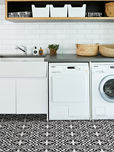 FloorPops FP3828 Parma Peel & Stick Floor Tiles, Black