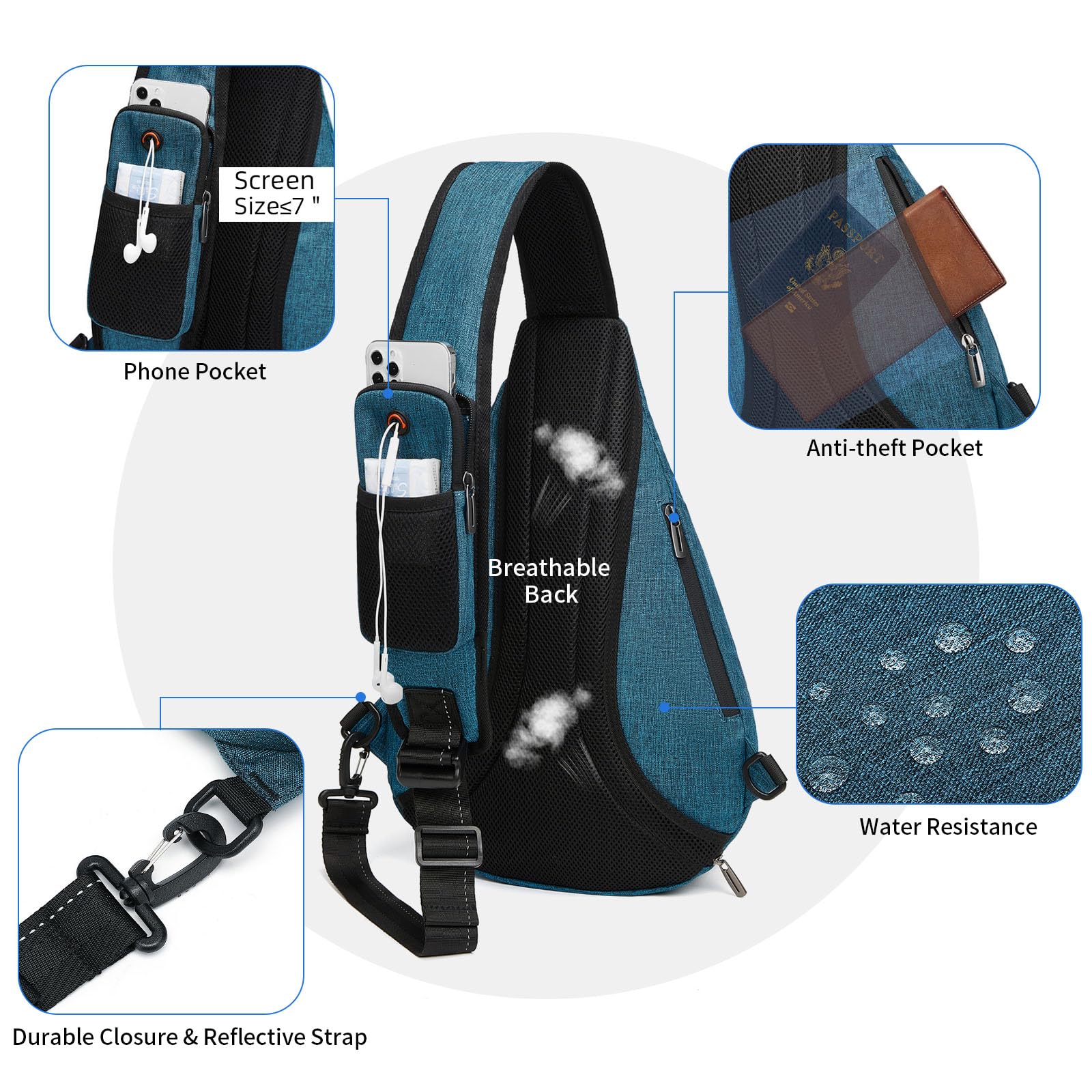 TUDEQU Sling Backpack,8 Pockets One Strap Backpack for Men Large Sling Bag,19L Single Strap Backpack for Men