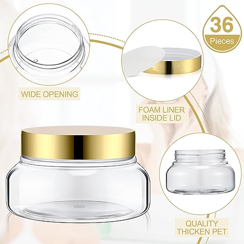 Mumufy Clear Plastic Jars with Lids Round Plastic Containers Empty Travel Containers for Creams Refillable Cosmetic Jars for Lotions Body Scrub Body Butter(36 Pcs,5 oz)