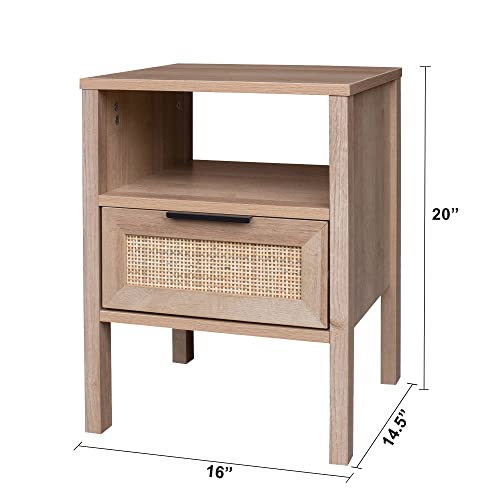 Decor Therapy Piper 20" Side Rattan Storage Drawer Accent Table, Blondewood