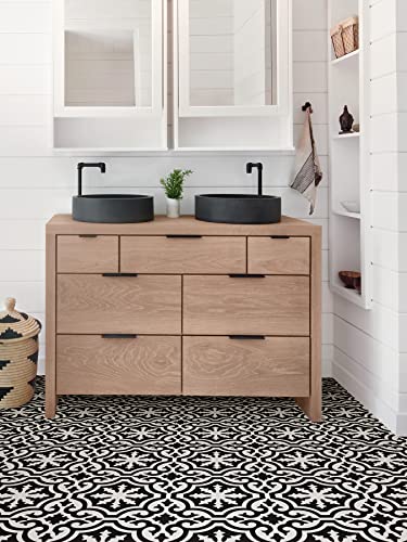 FloorPops FP3828 Parma Peel & Stick Floor Tiles, Black