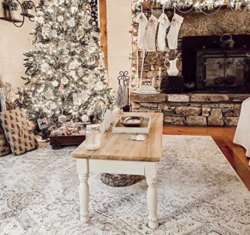 Bluffs Moroccan Farmhouse Living Room Bedroom Dining Room Square Area Rug - Bohemian Style - Boho Vintage Distressed Carpet - Beige, Gray, Brown, Cream - 6'7" Square