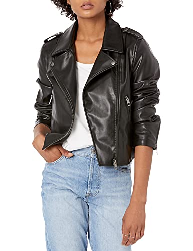 The Drop Women's Heather Faux Leather Moto Jacket, Black, M