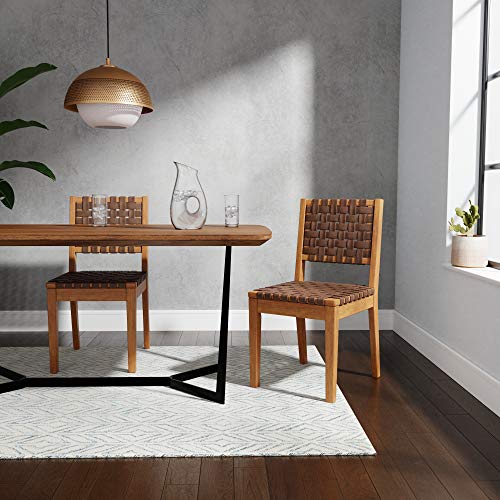 Amazon Brand β Rivet Faux Leather Woven Dining Chair with Wood Frame, Set of 2, 18"W, Brown