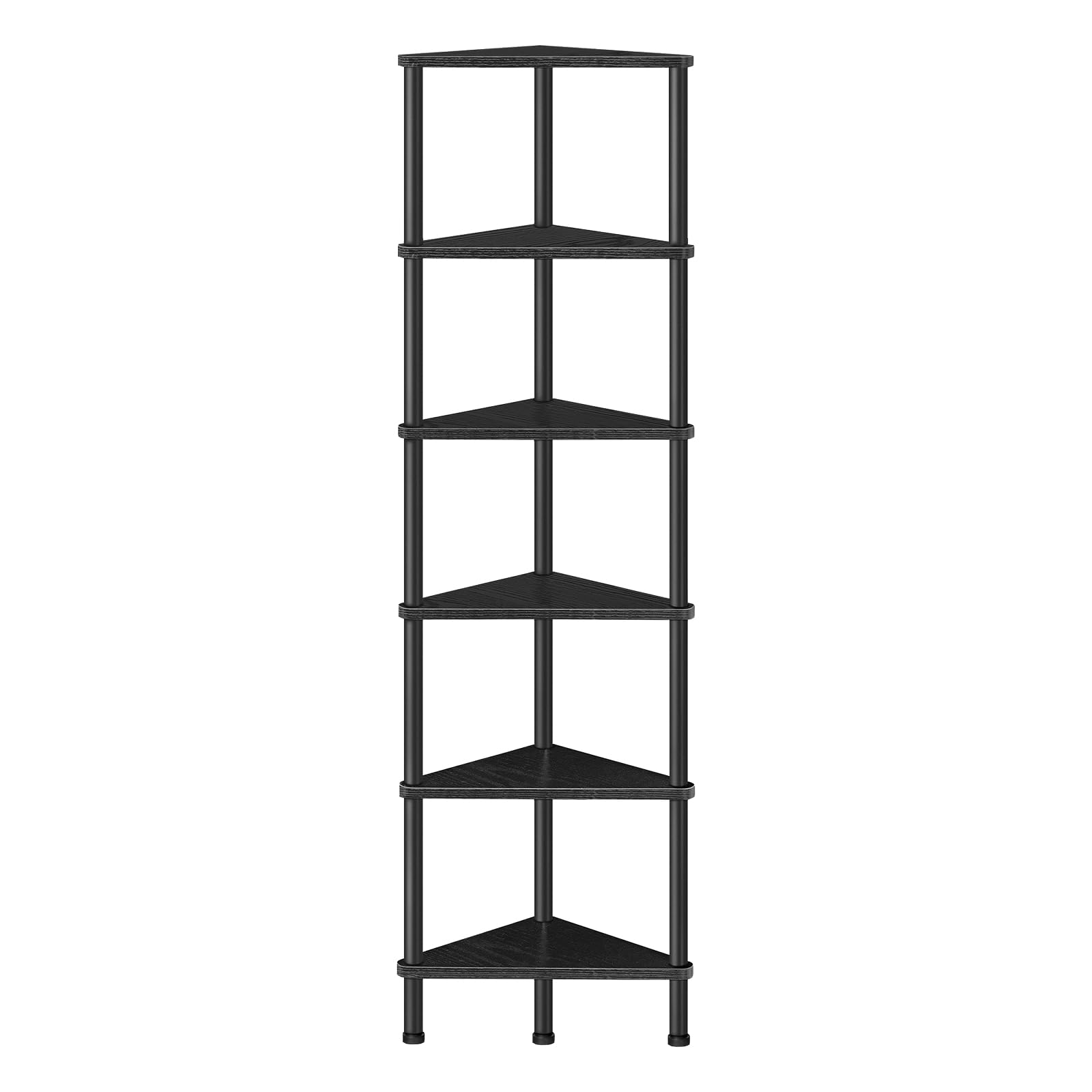 HOOBRO Corner Shelf Stand, Industrial 6-Tier Corner Bookshelf with Metal Frame,Corner Bookcase, Corner Plant Display Stand for Small Spaces, Living Room, Black BK36CJ01