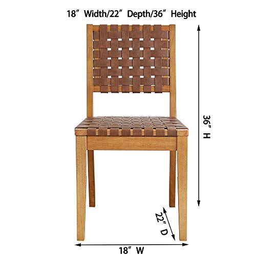 Amazon Brand β Rivet Faux Leather Woven Dining Chair with Wood Frame, Set of 2, 18"W, Brown