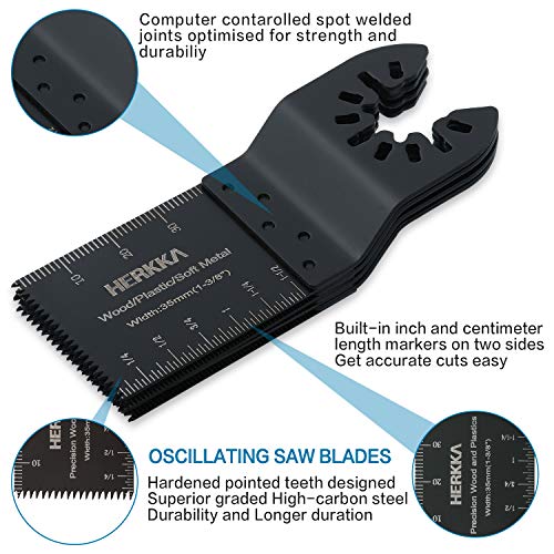 HERKKA 23 Metal Wood Oscillating Multitool Quick Release Saw Blades Compatible with Fein Multimaster Porter Cable Black & Decker Bosch Dremel Craftsman Ridgid Ryobi Makita Milwaukee Dewalt Rockwell
