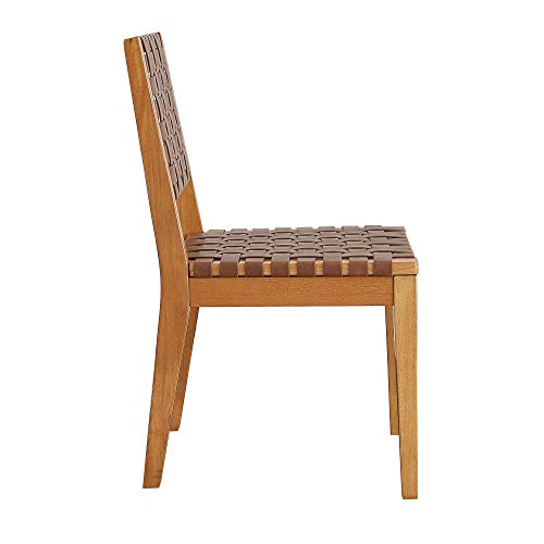 Amazon Brand β Rivet Faux Leather Woven Dining Chair with Wood Frame, Set of 2, 18"W, Brown