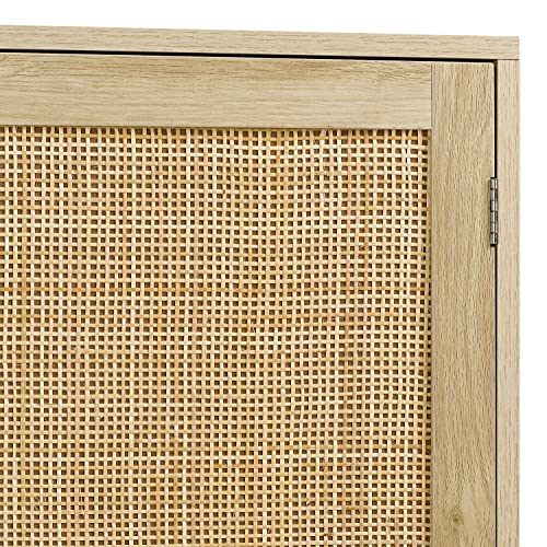 Finnhomy Sideboard Buffet Cabinet, Kitchen Storage Cabinet with Rattan Decorated Doors, Liquor Cabinet, Dining Room, Hallway, Cupboard Console Table, Accent Cabinet, 31.5X 15.8X 34.6 Inches, Natural