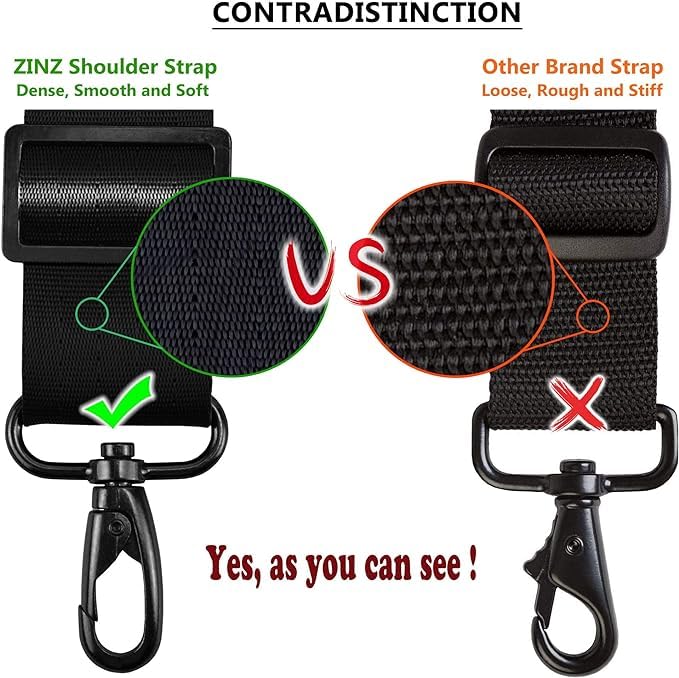 ZINZ Shoulder Strap, 57" Padded Adjustable Shoulder Bag Straps Replacement for Bags with D-Ring (Black, 001)
