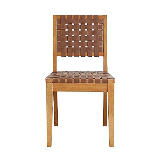 Amazon Brand β Rivet Faux Leather Woven Dining Chair with Wood Frame, Set of 2, 18"W, Brown