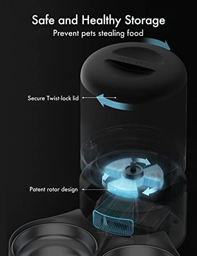 PETLIBRO Automatic Cat Feeder for Two Cats, 5L Dry Food Dispenser with Splitter and Two Stainless Bowls, 10s Meal Call and Timer Setting, 50 Portions 6 Meals Per Day for Cat and Dog