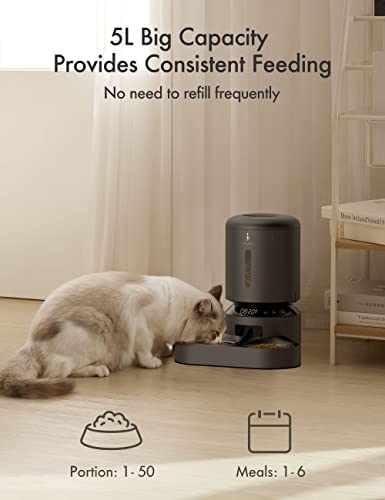 PETLIBRO Automatic Cat Feeder for Two Cats, 5L Dry Food Dispenser with Splitter and Two Stainless Bowls, 10s Meal Call and Timer Setting, 50 Portions 6 Meals Per Day for Cat and Dog