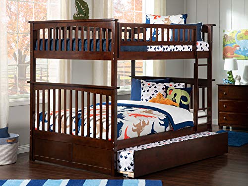 Atlantic Furniture Columbia Bunk Bed Full Over Full with Twin Size Urban Trundle Bed Walnut/Full Over Full