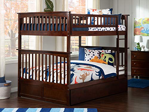 Atlantic Furniture Columbia Bunk Bed Full Over Full with Twin Size Urban Trundle Bed Walnut/Full Over Full