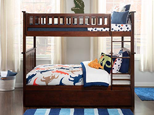 Atlantic Furniture Columbia Bunk Bed Full Over Full with Twin Size Urban Trundle Bed Walnut/Full Over Full