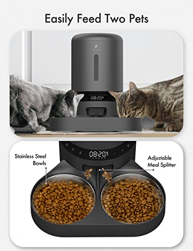 PETLIBRO Automatic Cat Feeder for Two Cats, 5L Dry Food Dispenser with Splitter and Two Stainless Bowls, 10s Meal Call and Timer Setting, 50 Portions 6 Meals Per Day for Cat and Dog