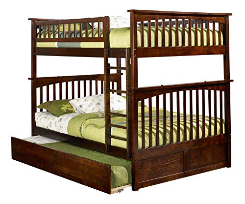 Atlantic Furniture Columbia Bunk Bed Full Over Full with Twin Size Urban Trundle Bed Walnut/Full Over Full