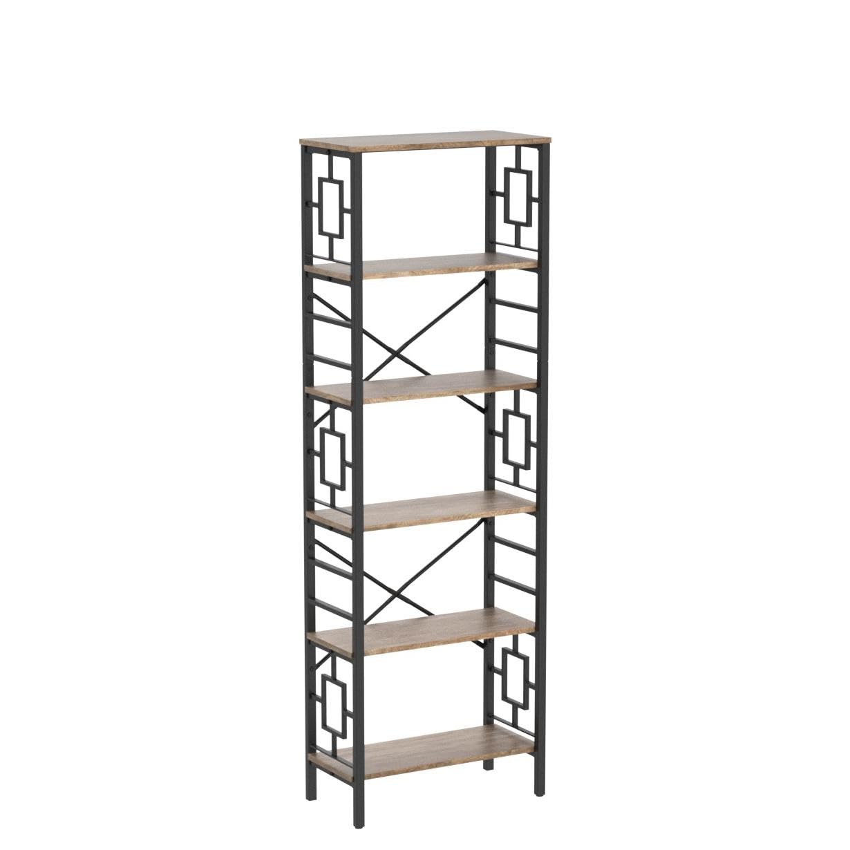 HOMISSUE Bookcase,6-Tier Tall Bookshelf Metal Bookcase and Bookshelves, Free Standing Storage Modern Bookshelf for Home Office Living Room and Bedroom, Rustic Brown