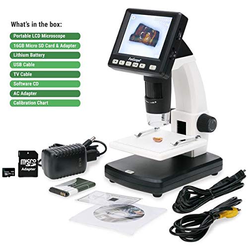 AmScope - LCD Digital Microscope, 3.5 inch Color Screen, 20X-1200X Magnification with Zoom, Portable USB Microscope Imager, Coin Microscope - DM130-M5S035