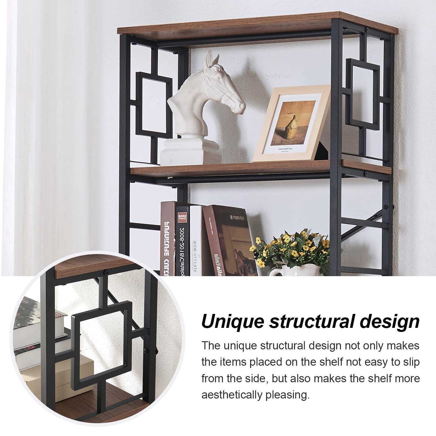 HOMISSUE Bookcase,6-Tier Tall Bookshelf Metal Bookcase and Bookshelves, Free Standing Storage Modern Bookshelf for Home Office Living Room and Bedroom, Rustic Brown